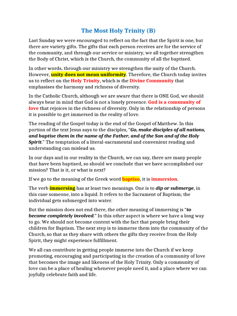 Sunday of the Holy Trinity | PDF | Baptism | Trinity