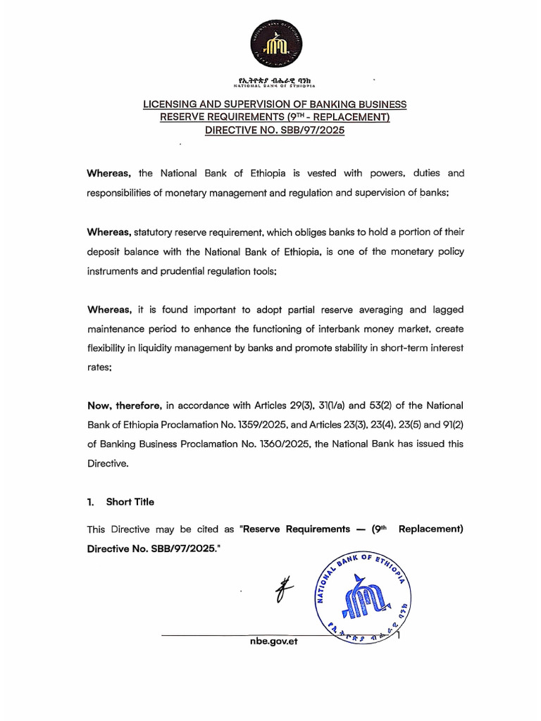SBB972025 Reserve Requirements 9TH Replacement | PDF