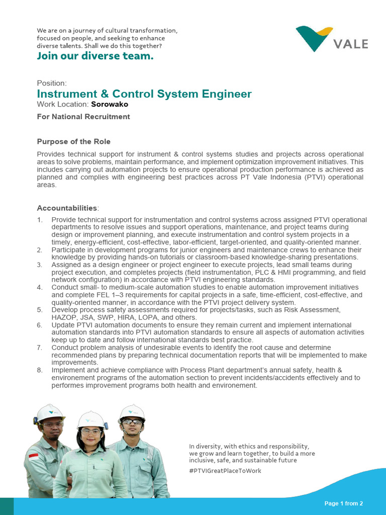 Instrument & Control Engineer Position at PTVI | PDF | Automation ...