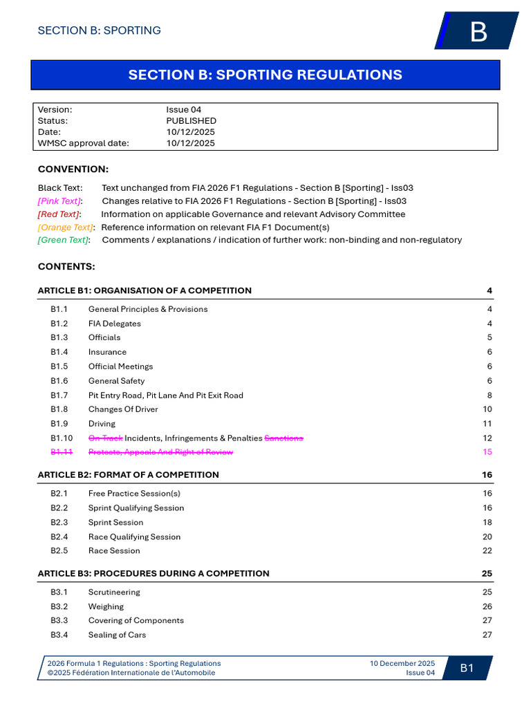 2026 F1 Sporting Regulations Overview | PDF | Formula One | Fédération ...