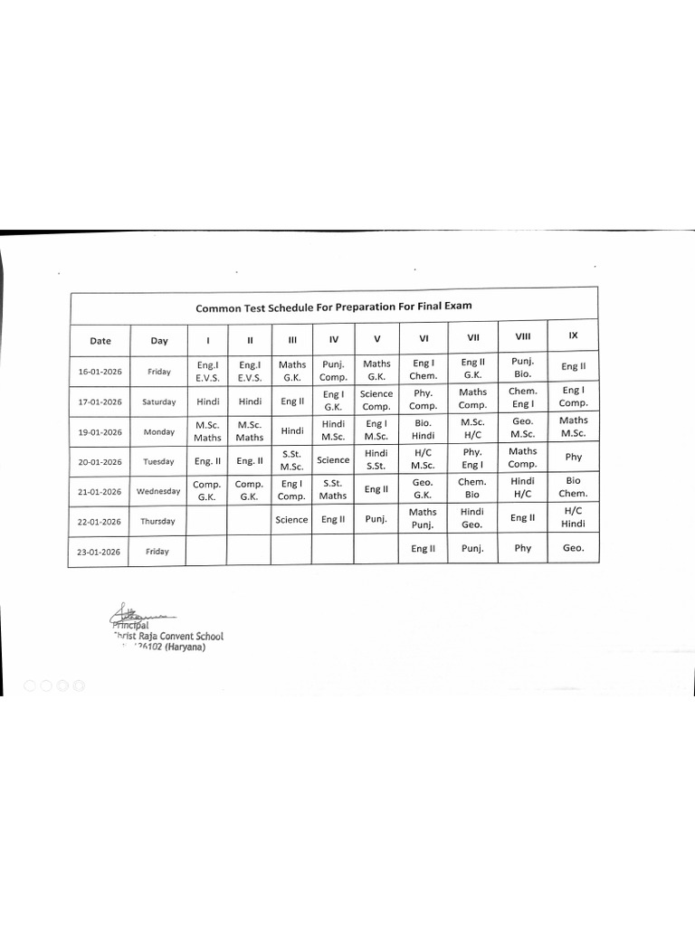 Common Test Schedule | PDF