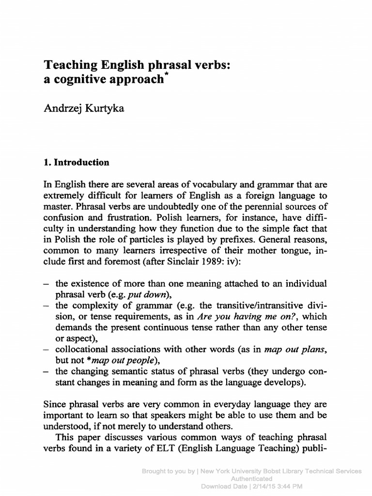Cognitive Methods for Teaching Phrasal Verbs | PDF | Mental Image ...