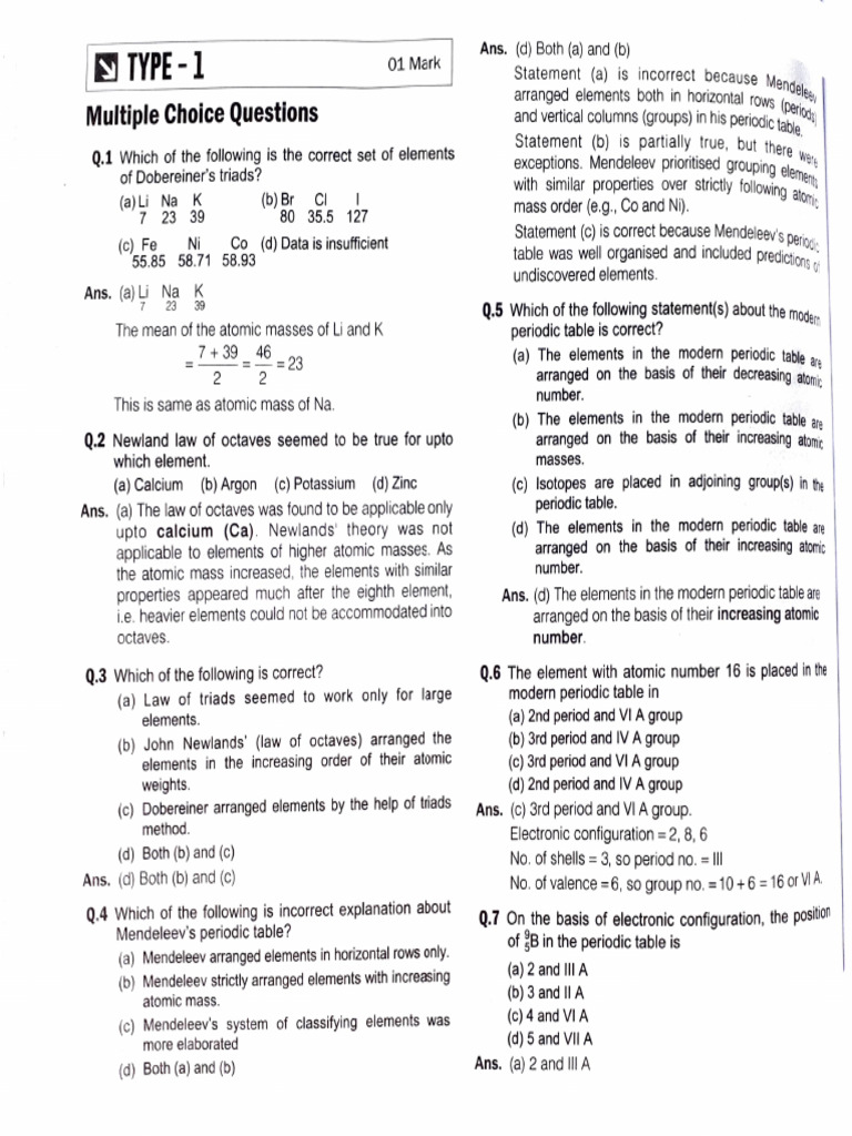 Periodic Table Complete Questions With Answers | PDF