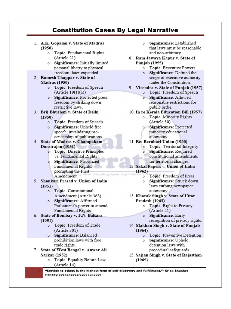 Constitution Cases for AU LLM by Legal Narrative | PDF | Justice ...