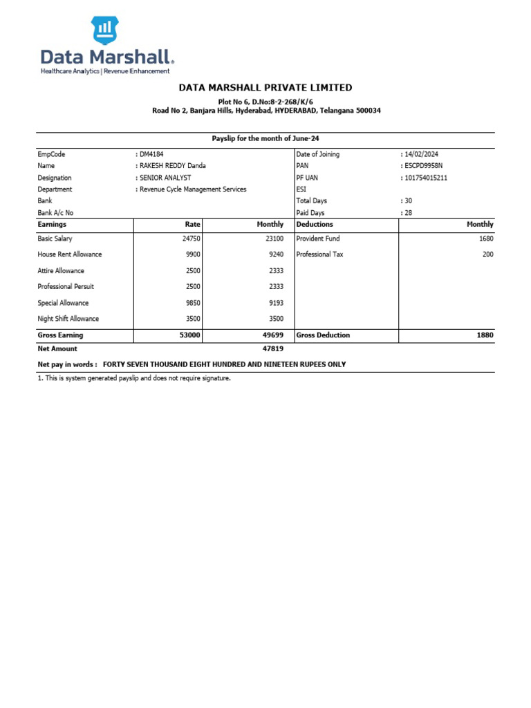June 2024 Payslip & Tax Statement | PDF | Tax Deduction | Financial ...