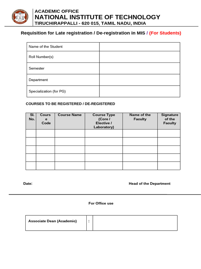 Late Registration Request Form for Students | PDF