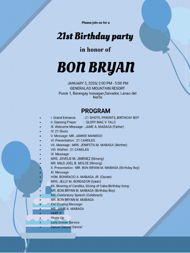 21st Birthdays Party Program Template | PDF