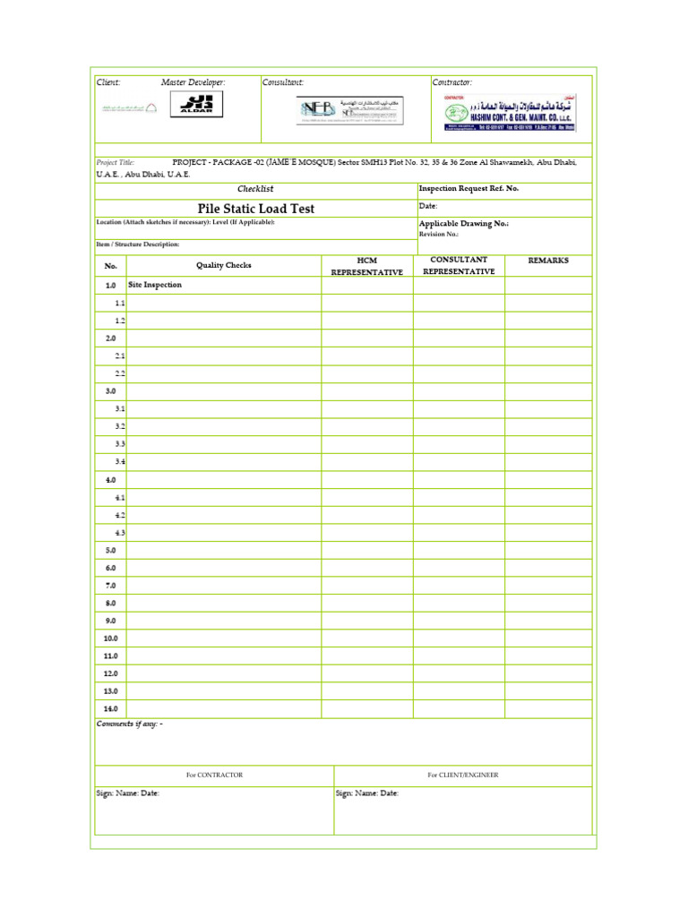 Checklist - Pile Static Load Test | PDF