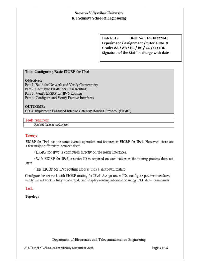 A2_16010322041_Yash Patel__R&S_EXP9_Configuring Basic EIGRP for IPv6 ...