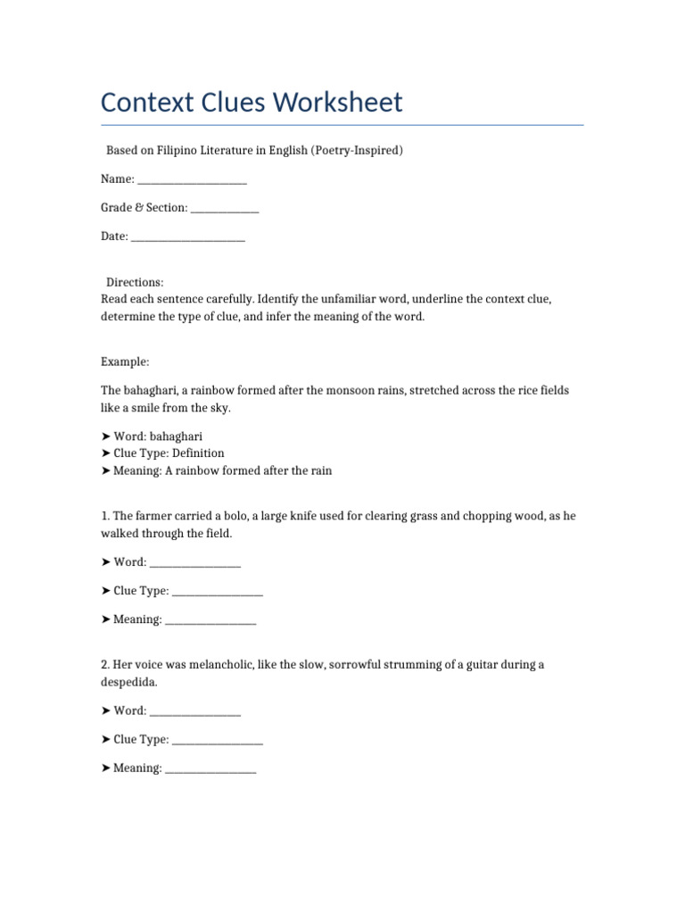 Context Clues Worksheet Filipino Poetry | PDF | Chess Theory | Chess