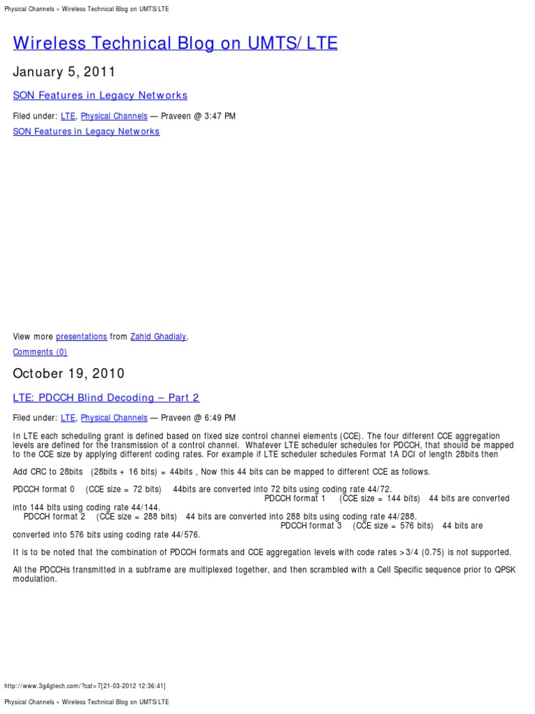 Physical Channels Wireless Technical Blog On UMTS - LTE | PDF ...