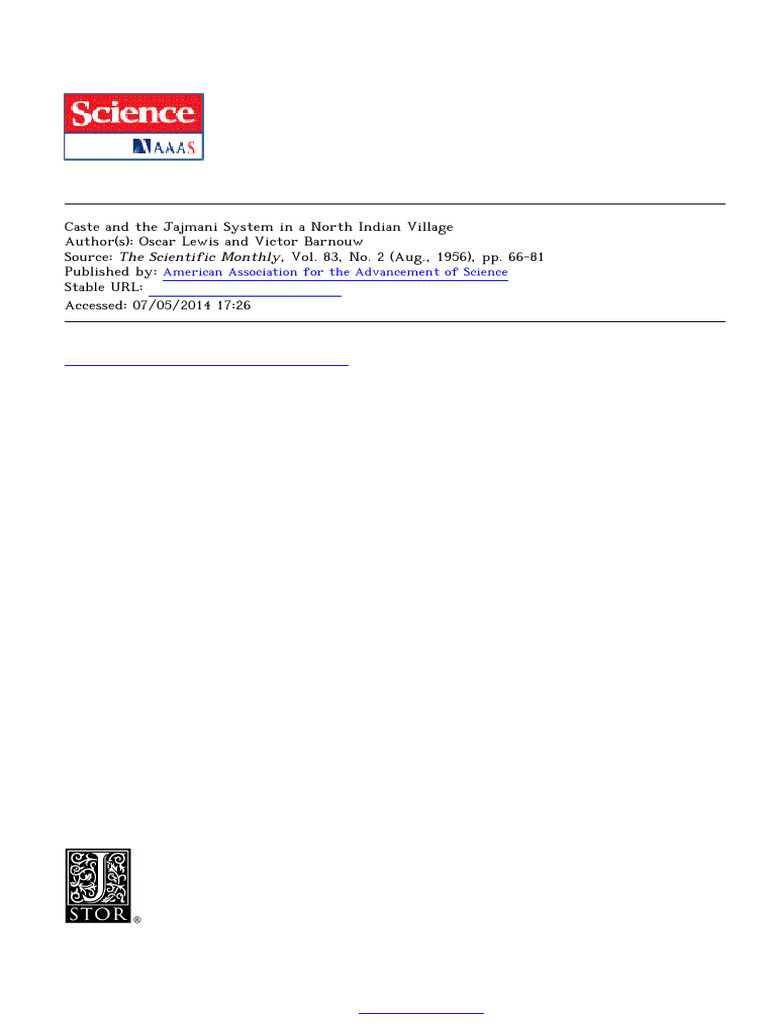 Caste and the Jajmani System in a North Indian Village-Oscar Lewis and ...
