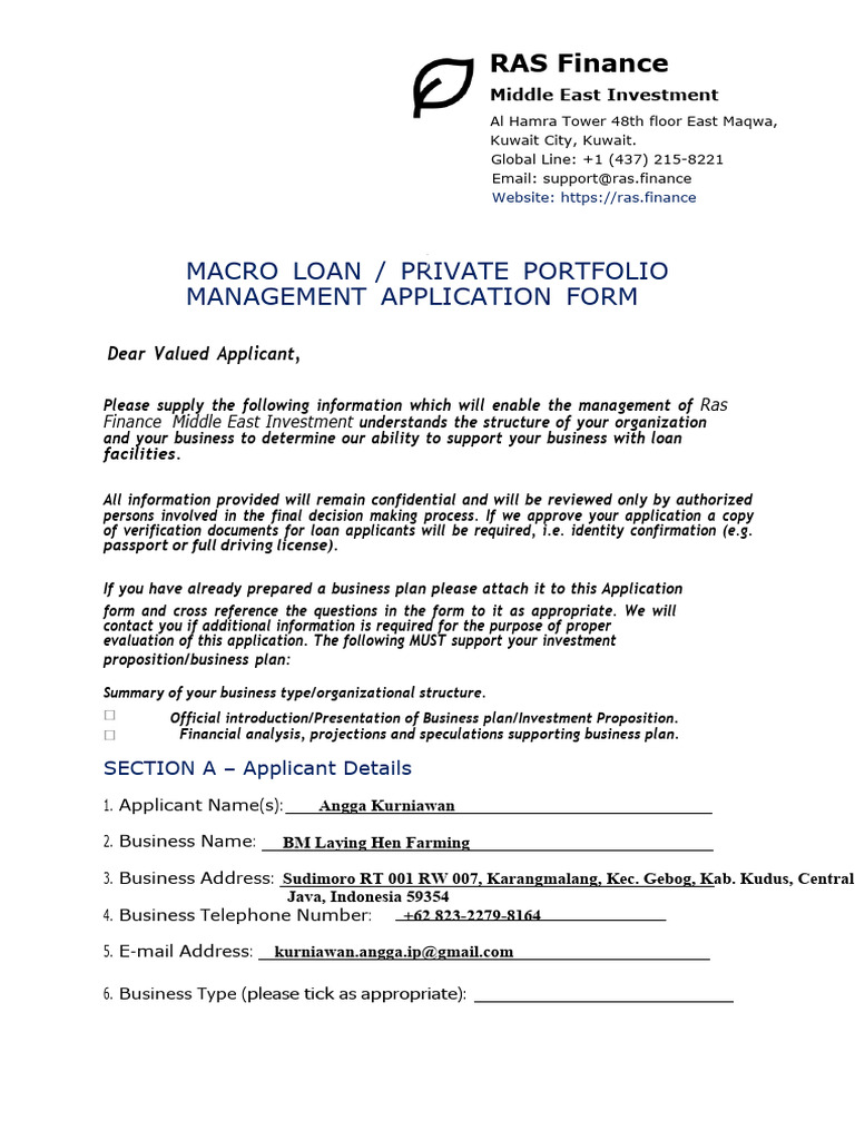 Macro Loan Application for Farming Business | PDF | Bankruptcy | Loans