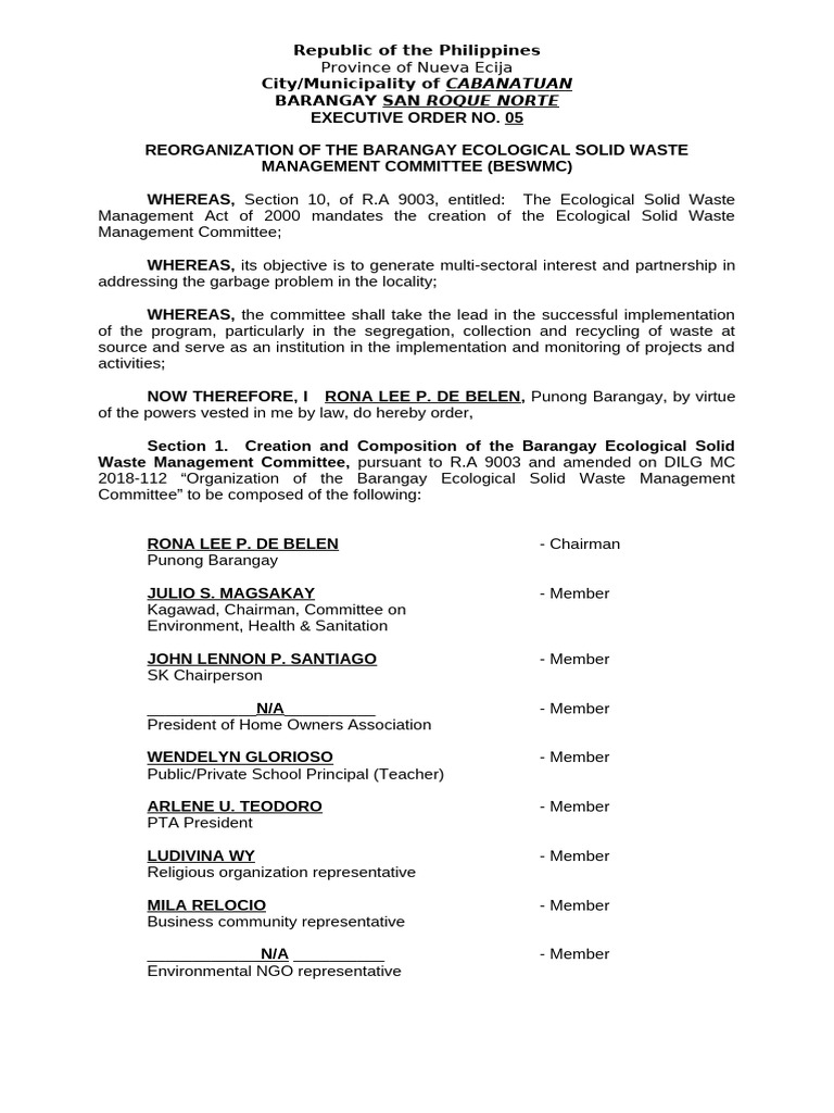 5. Executive Order Beswmc 2024 (1) | PDF | Waste Management | Waste