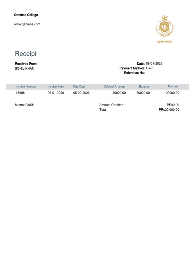 Receipt From Qanmos College | PDF
