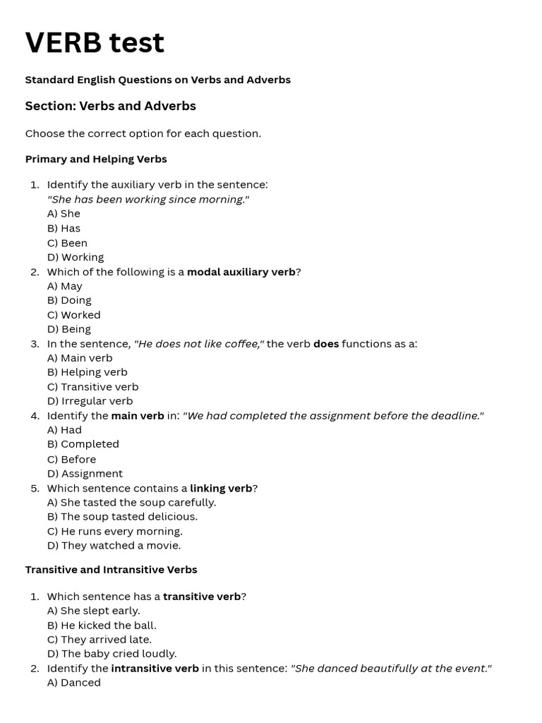 VERB test_250829_090200 | PDF | Verb | Adverb