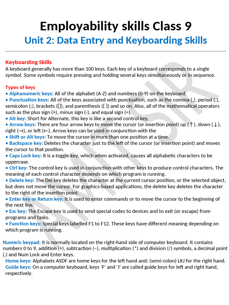 Unit 2 Data Entry and Keyboard Skills | PDF | Computer Keyboard | Text