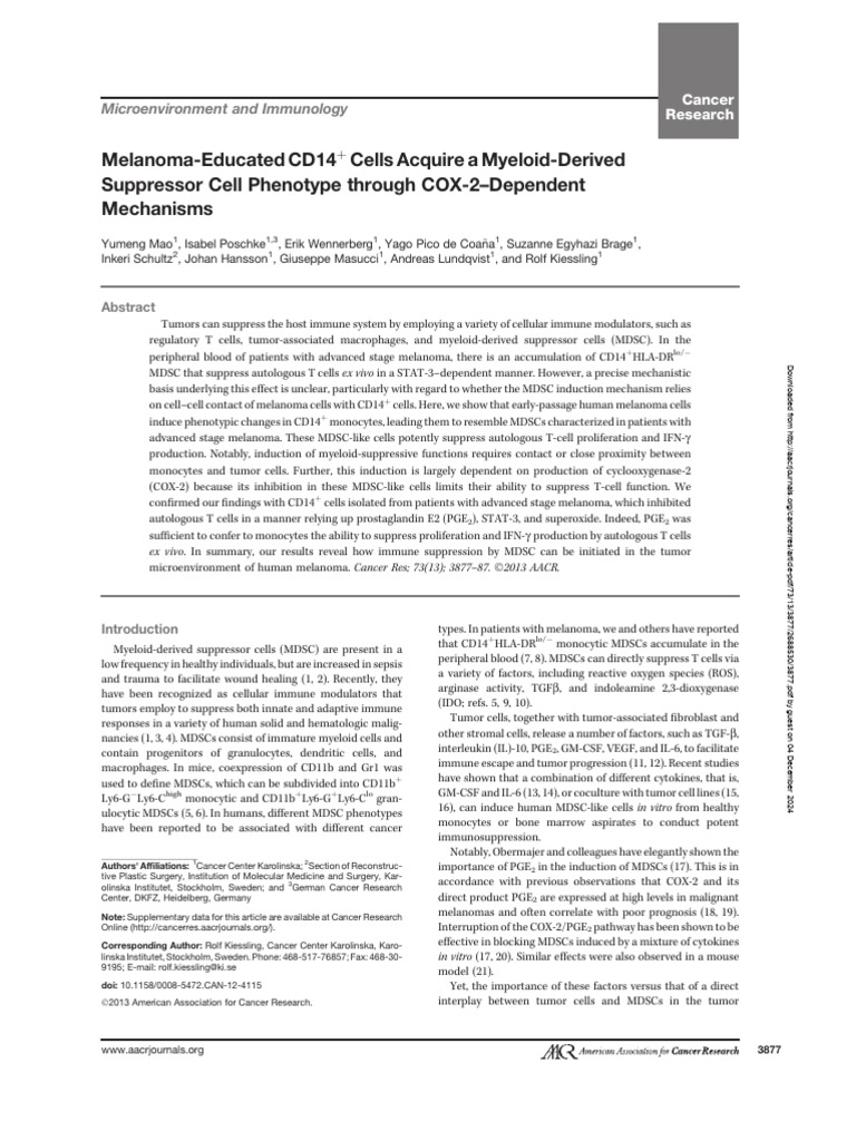 8.Melanoma-educated CD14+ Monocytes Become Myeloid-Derived Suppressor ...