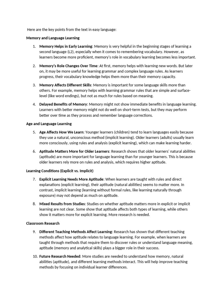 Here Are the Key Points From the Text in Easy Language | PDF | Learning ...