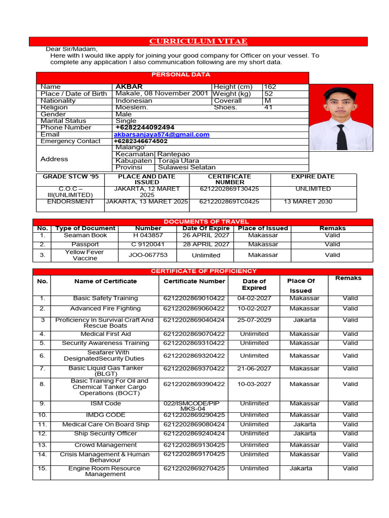 CV.Akbar | PDF | Oil Tanker | Shipping