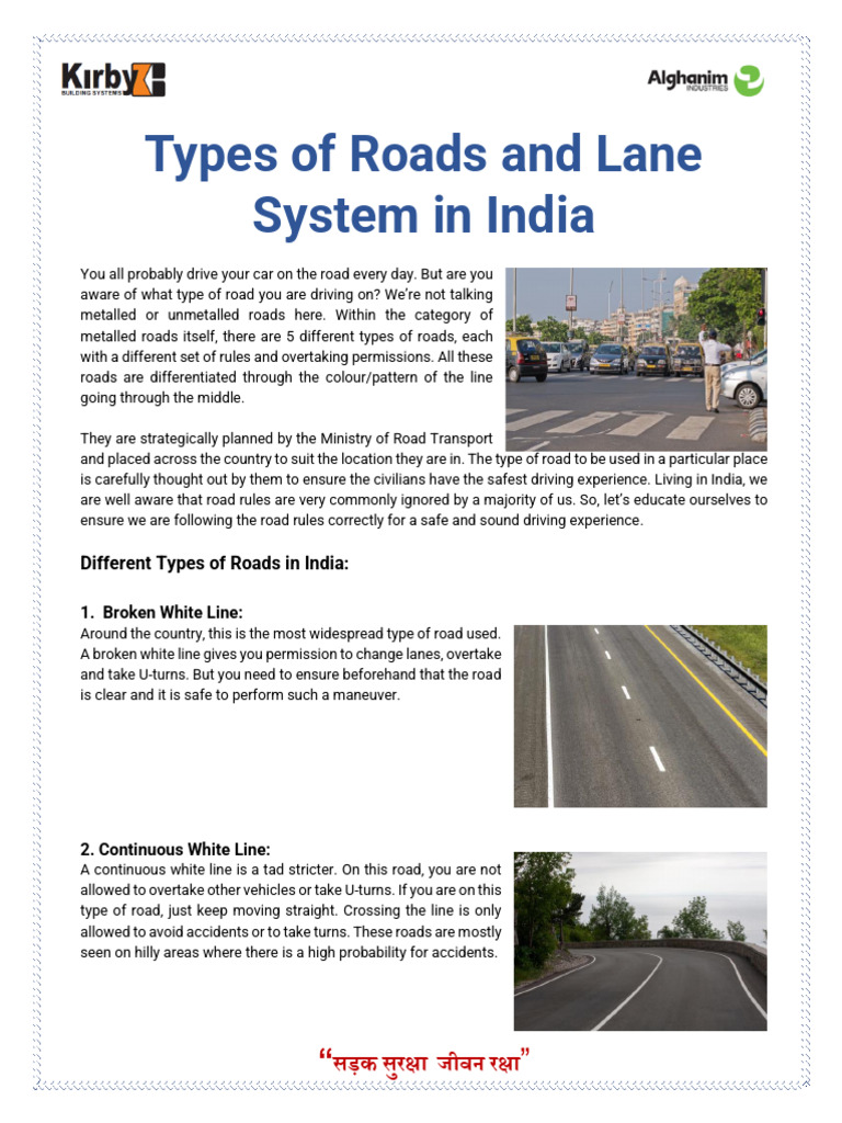 Types of Roads and Lane System in India | PDF | Traffic | Road ...