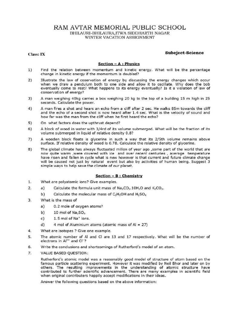 Class-ix Science Assignment | PDF