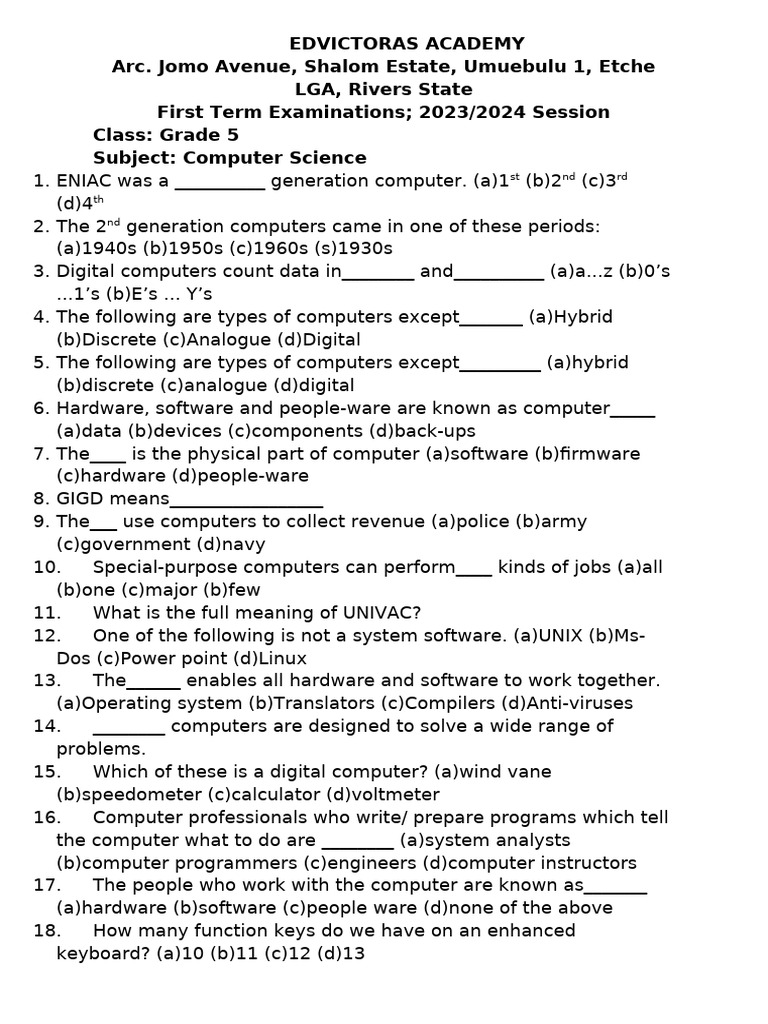 Grade 5 First Term Exam | PDF | Sharks | Great White Shark