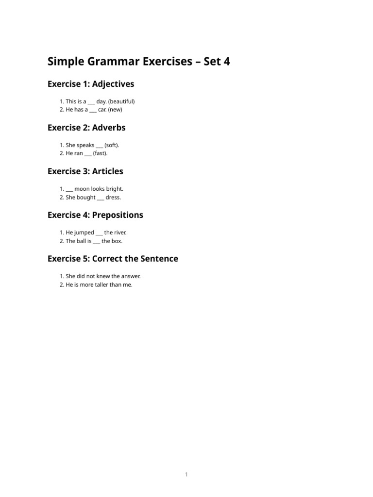 Simple Grammar Exercises Set 4 | PDF