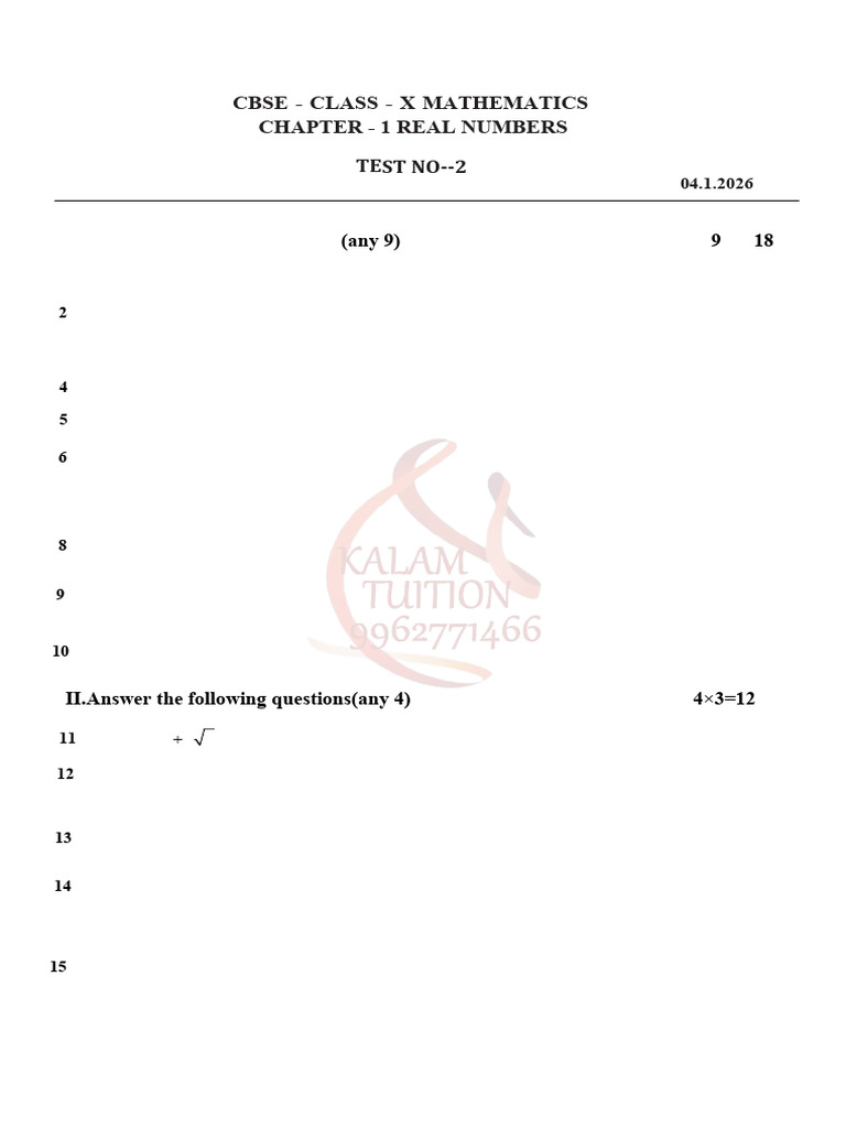 TEST NO--02--chapter 1 | PDF | Mathematics