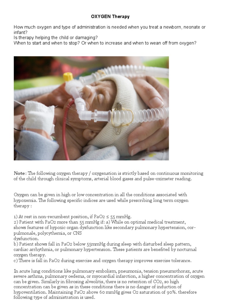 Oxygen For A Premature, Newborn, Neonate or Infant | PDF | Diseases And ...