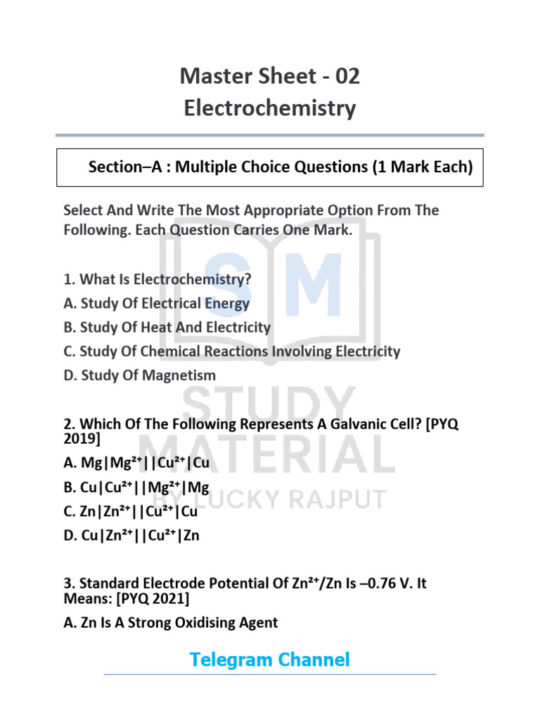Electrochemistry - Master Sheet 02 | PDF | Electrochemistry | Electrode