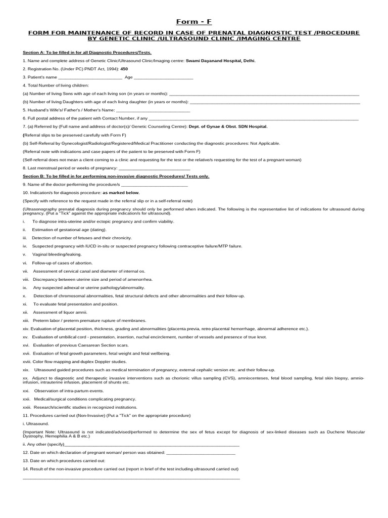 Form - F | PDF | Pregnancy | Fetus