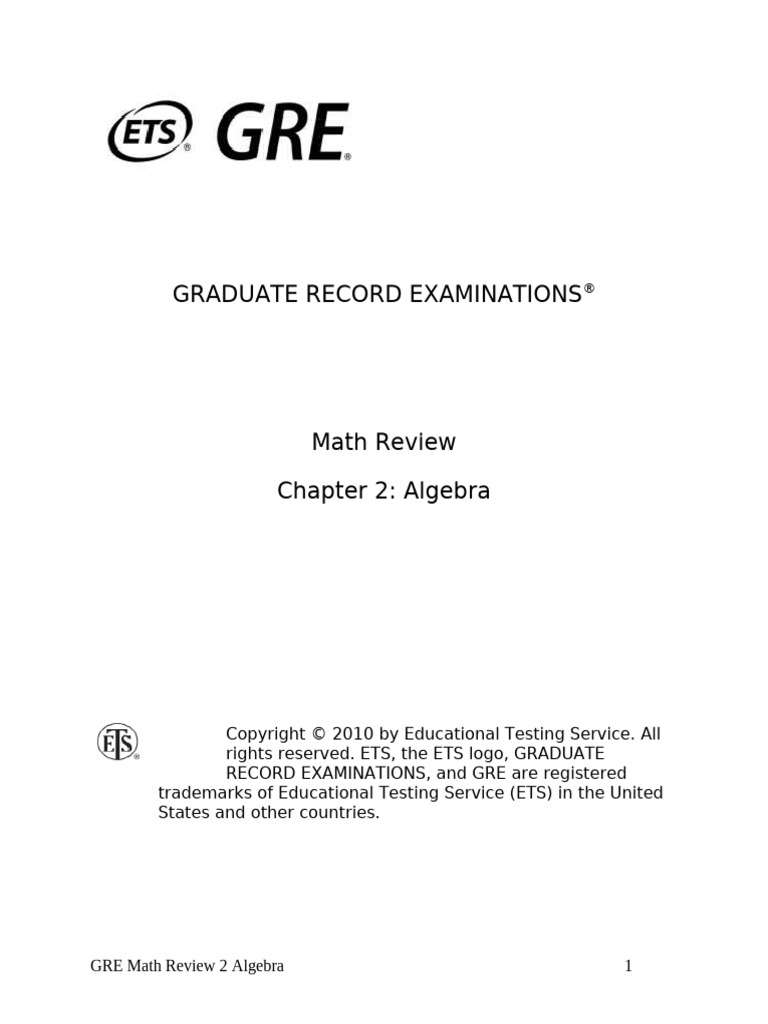 GRE Math Review 2 Algebra | PDF | Inequality (Mathematics) | Equations
