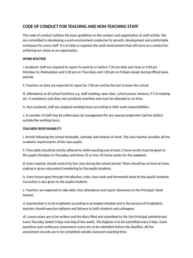 CODE OF CONDUCT FOR TEACHERS | PDF | Teachers | Classroom
