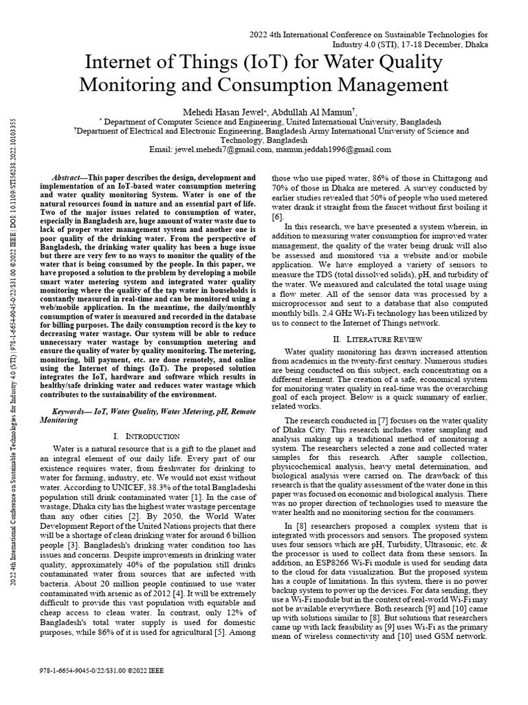 IoT Water Quality & Consumption Monitoring | PDF | Internet Of Things ...