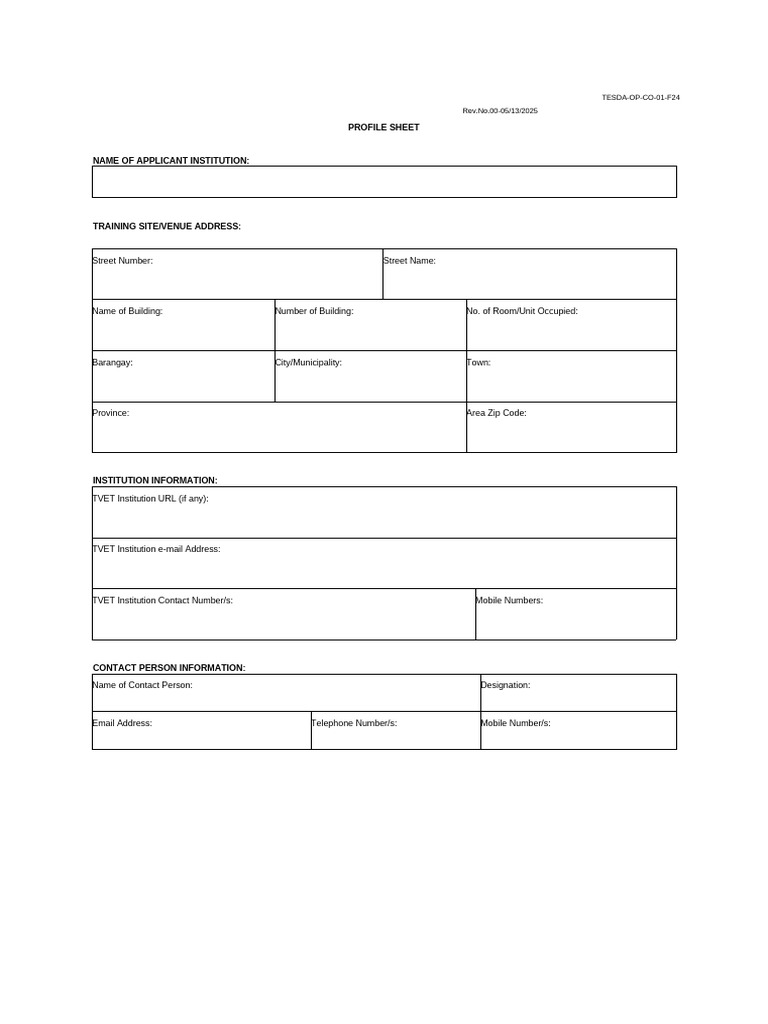 Tesda Op Co 01 f24 Profile Sheet | PDF