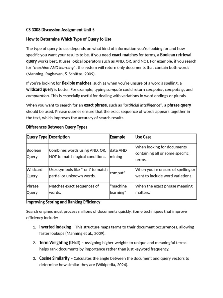 CS 3308 Discussion Assignment Unit 5 | PDF | Information Retrieval ...
