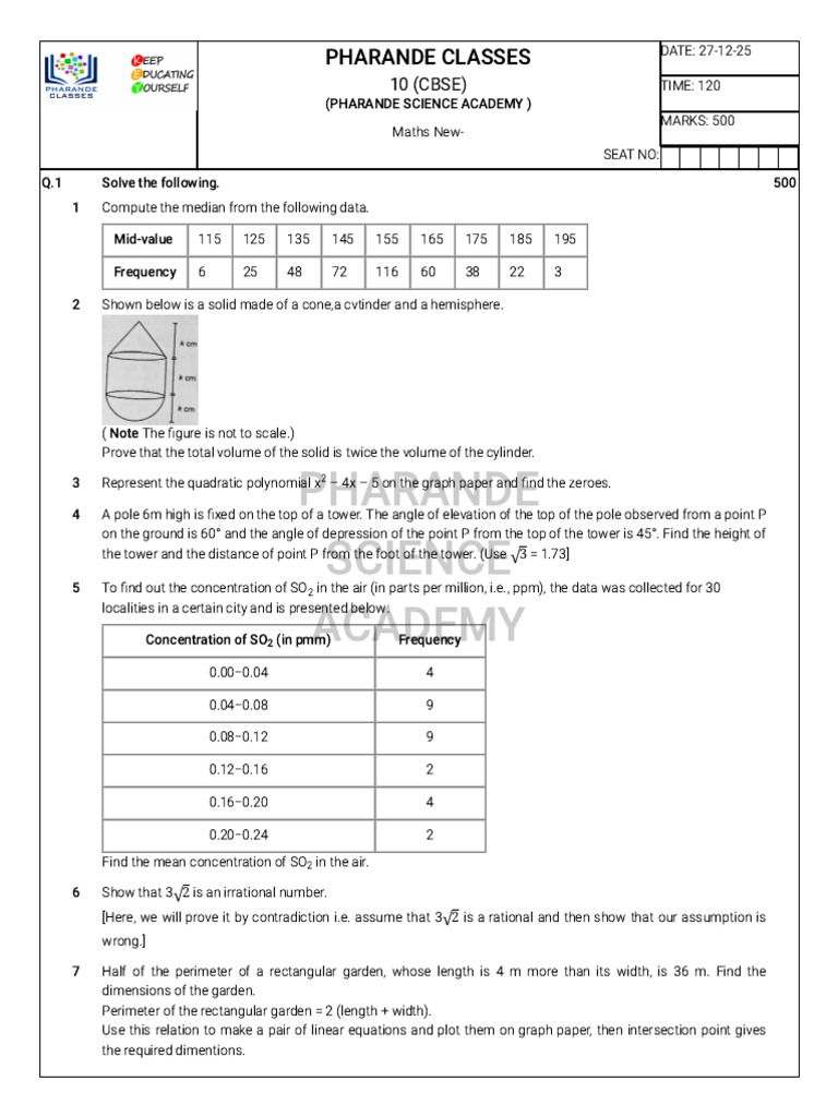 Maths Imp 5 Marks Questions | PDF | Circle | Triangle