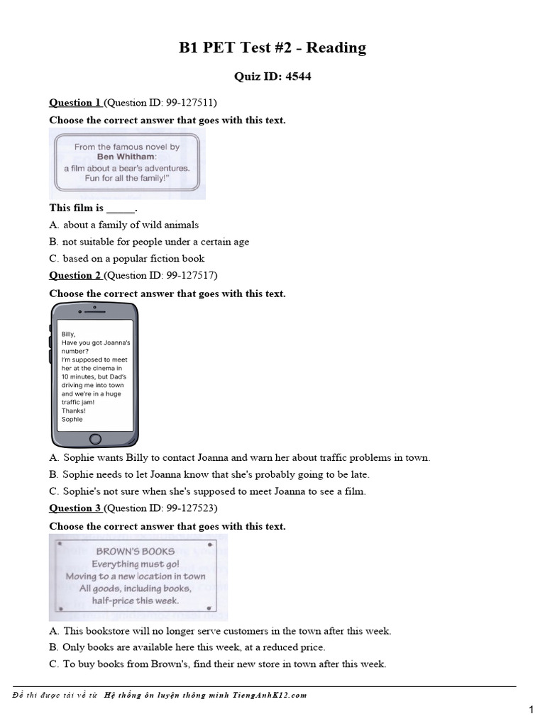 B1 PET Test #2: Reading Comprehension | PDF