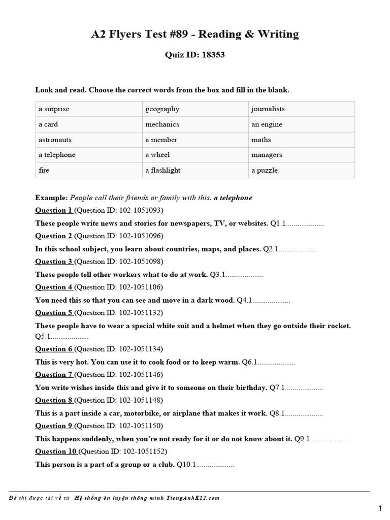 Quiz_18353_a2-flyers-test-89---reading--writing | PDF