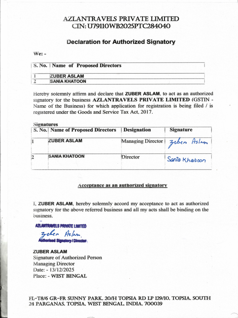 Declaration For Authorised Signatory | PDF