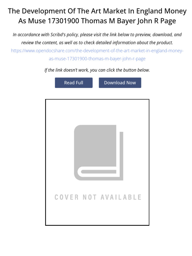 The Development Of The Art Market In England Money As Muse 17301900 ...