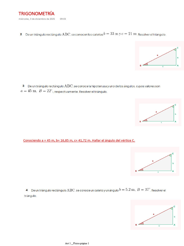 Actividad 1 - Física - Trigonometría | PDF