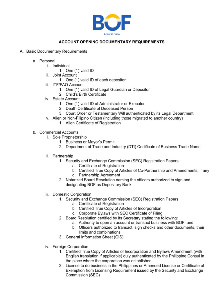 BOF+Account+Opening+Documentary+Requirements | PDF | U.S. Securities ...