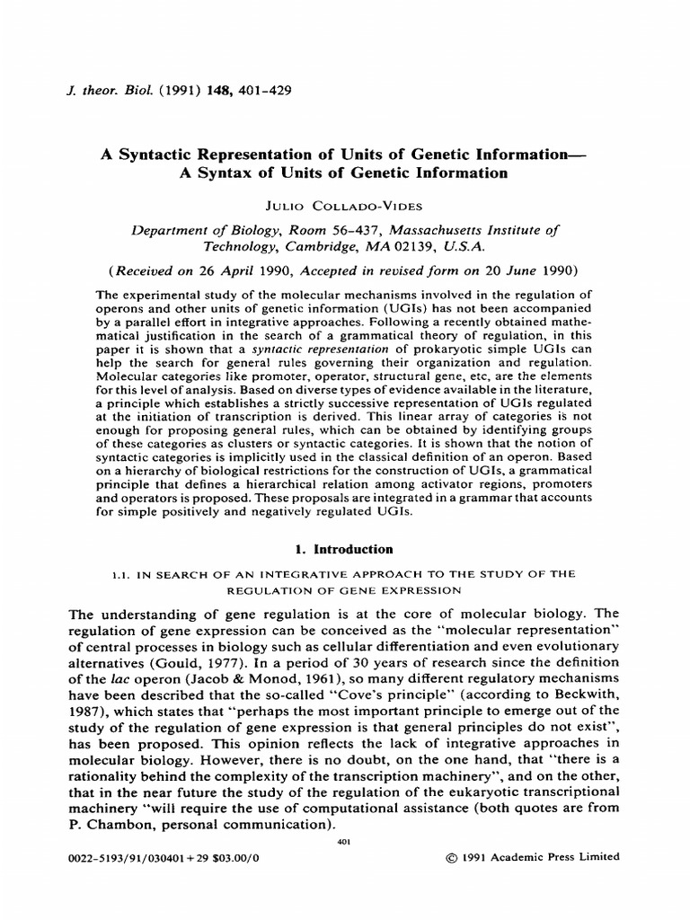 Syntactic Representation of Genetic Units | PDF | Genetics | Gene ...