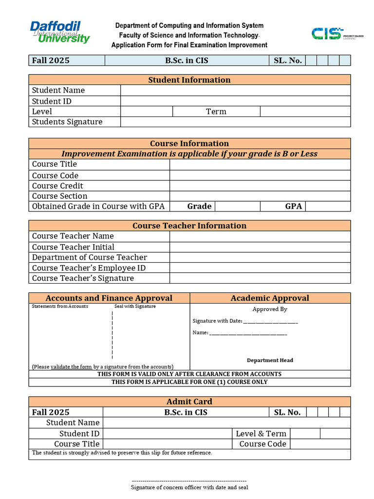 Final Exam Improvement Application Form | PDF | Authentication | Access ...