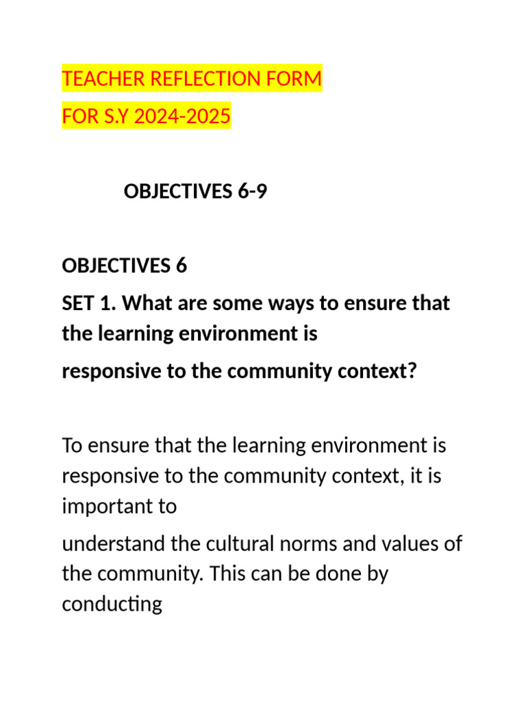 Teacher Reflection Form (New Set) | PDF | Teachers | Learning