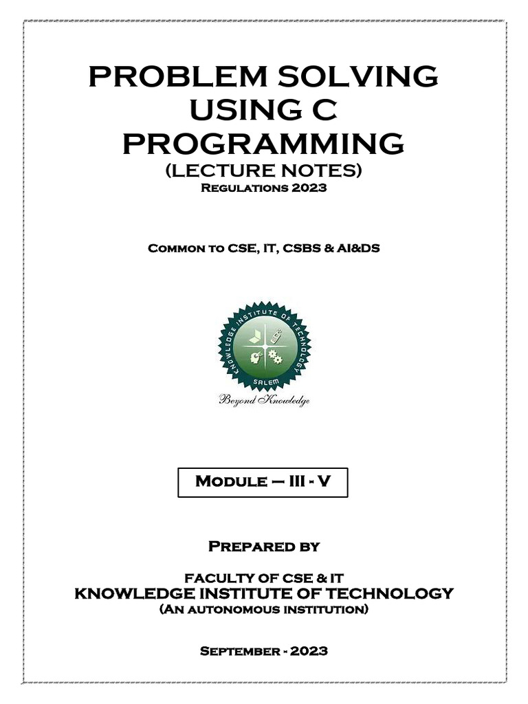 Kiot PROBLEM SOLVING USING C PROGRAMMING -372 | PDF | Pointer (Computer ...