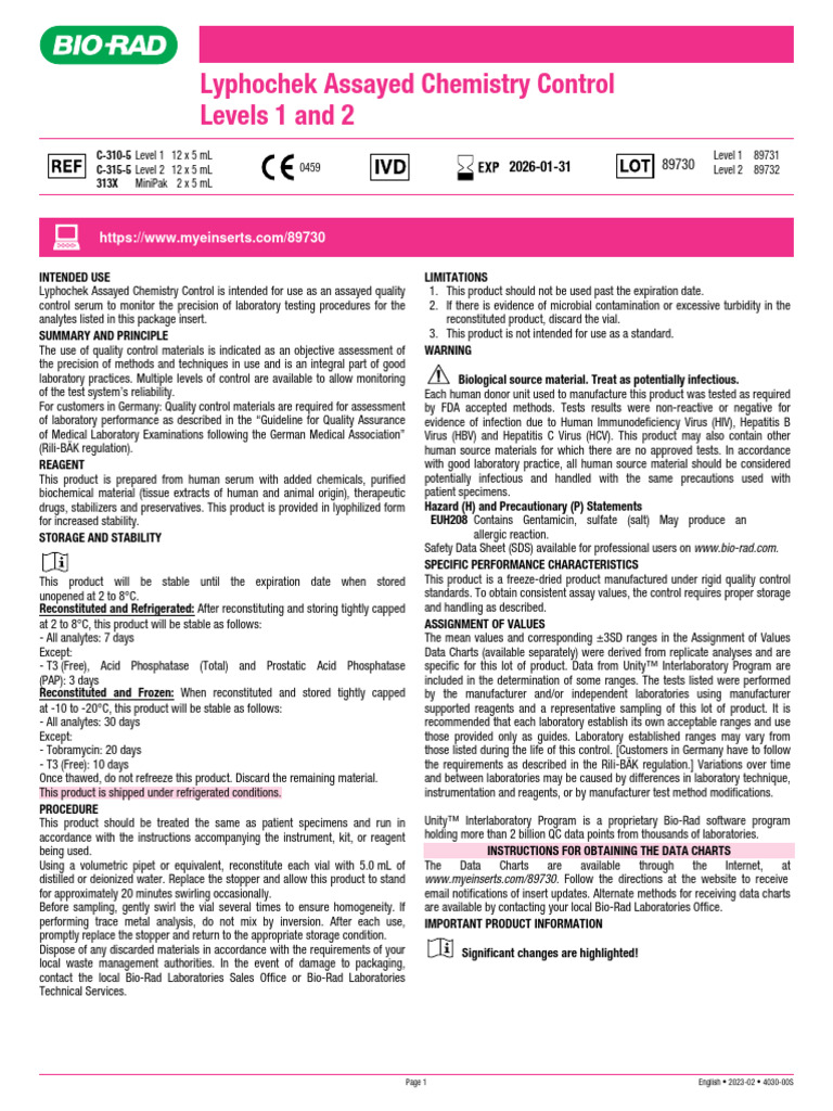 89730-Bio Rad Lyphochek QC Target Value For Mindray System | PDF ...