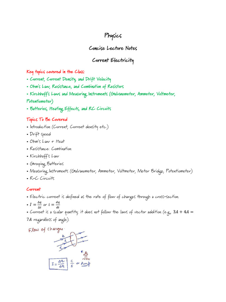 Current Electricity Lecture Notes | PDF | Voltage | Electric Current